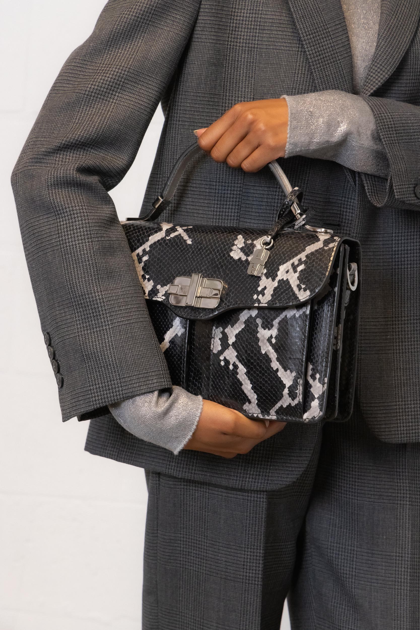 Grey-black python-print Le Capot bag